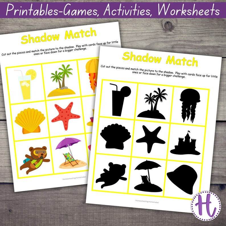 Summer Shadow Matching Game: Preschool Learning Worksheets (digital ...