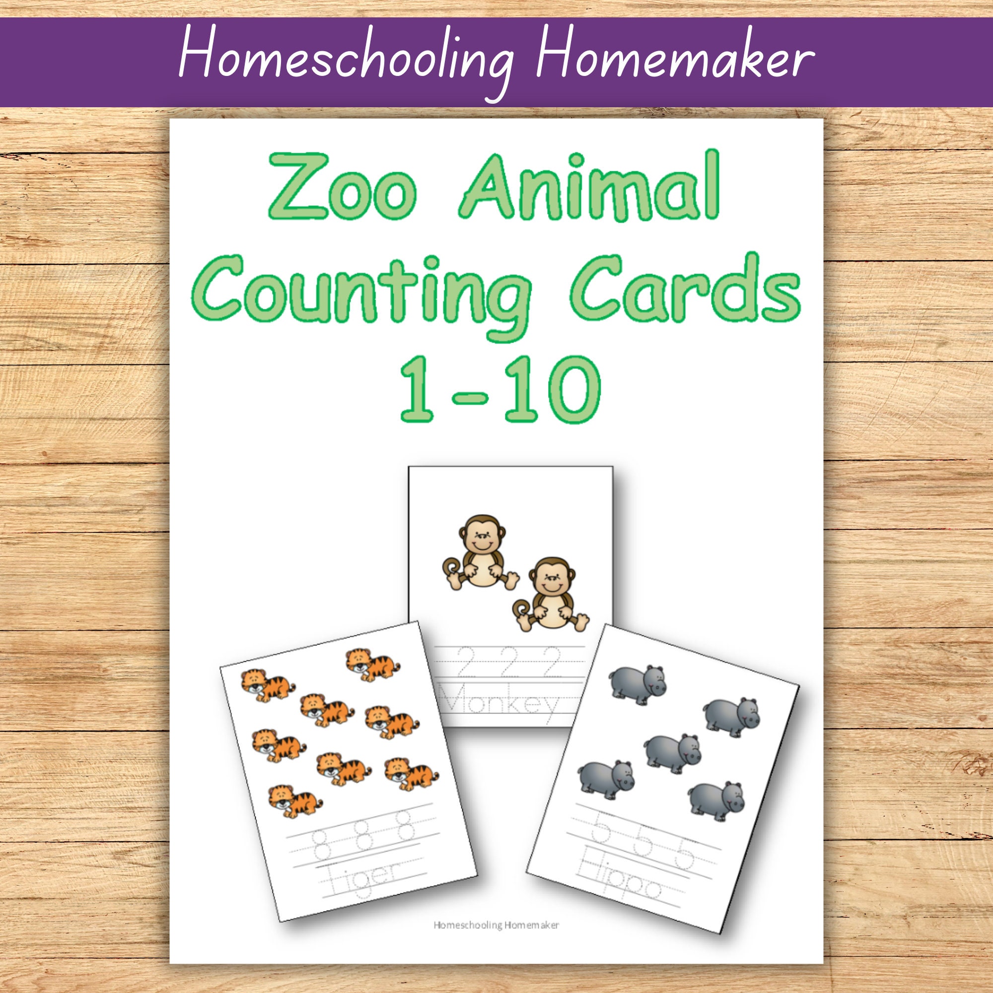 Zoo Animal Counting Practice Cards 1-10 for Kids, Kindergarten, Pre ...