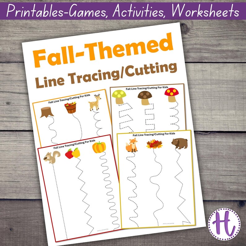 Fall Line Tracing & Cutting Worksheets: Preschool Handwriting Practice ...