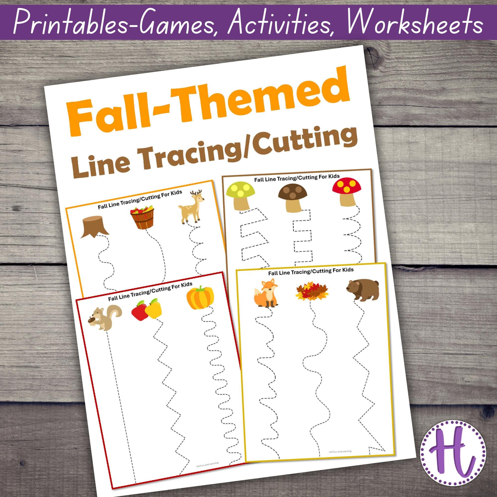 Fall Line Tracing & Cutting Worksheets: Preschool Handwriting Practice ...