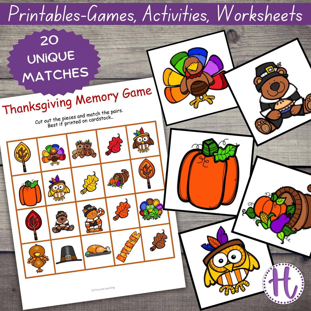 Thanksgiving Memory Game: Printable Matching Cards (PDF) - Etsy