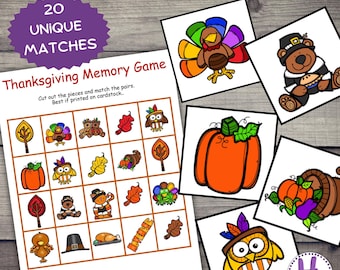 Thanksgiving Memory Game: Printable Matching Cards (PDF) - Etsy