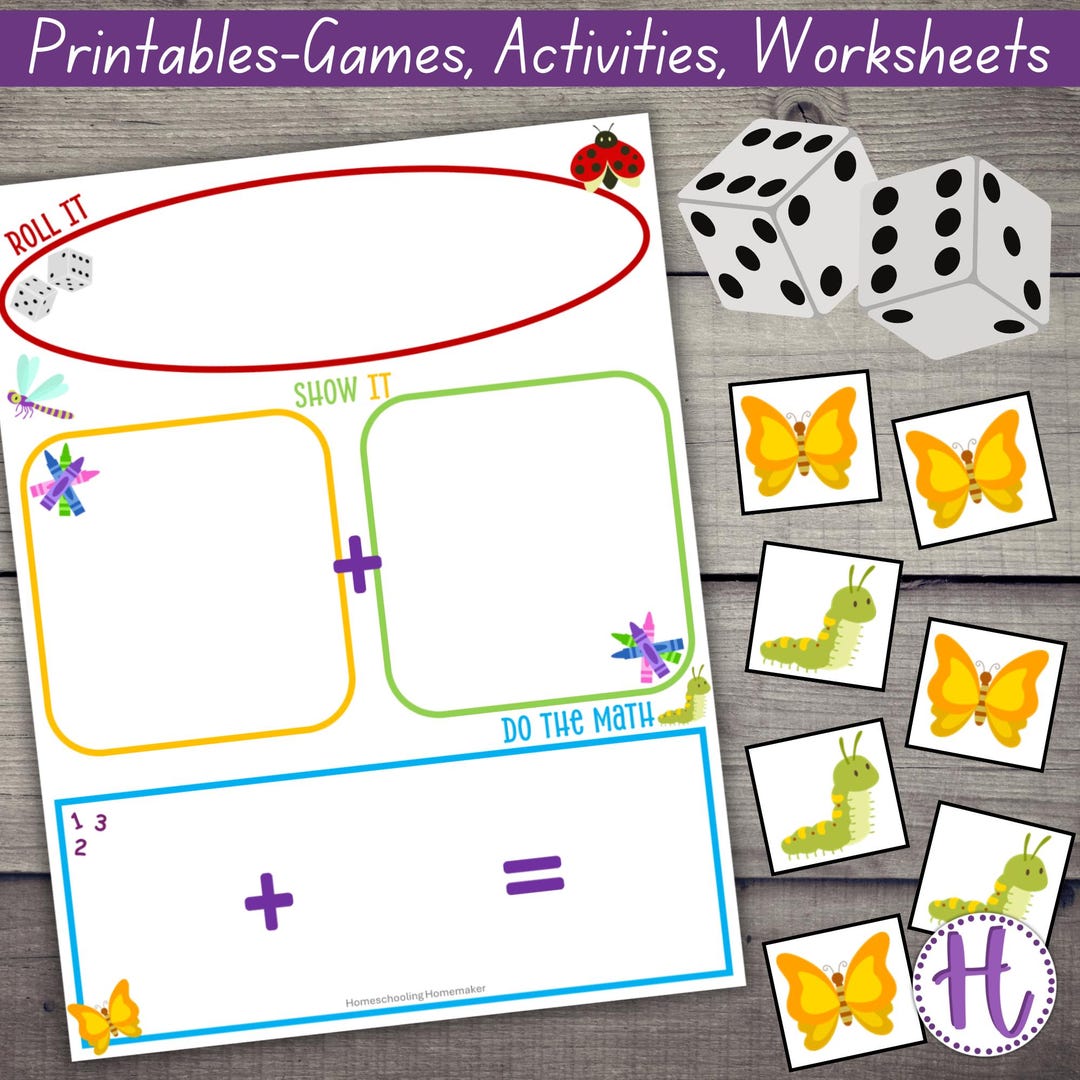 Bug Math Game: Roll, Show, and Add - Elementary Printable (PDF) - Etsy