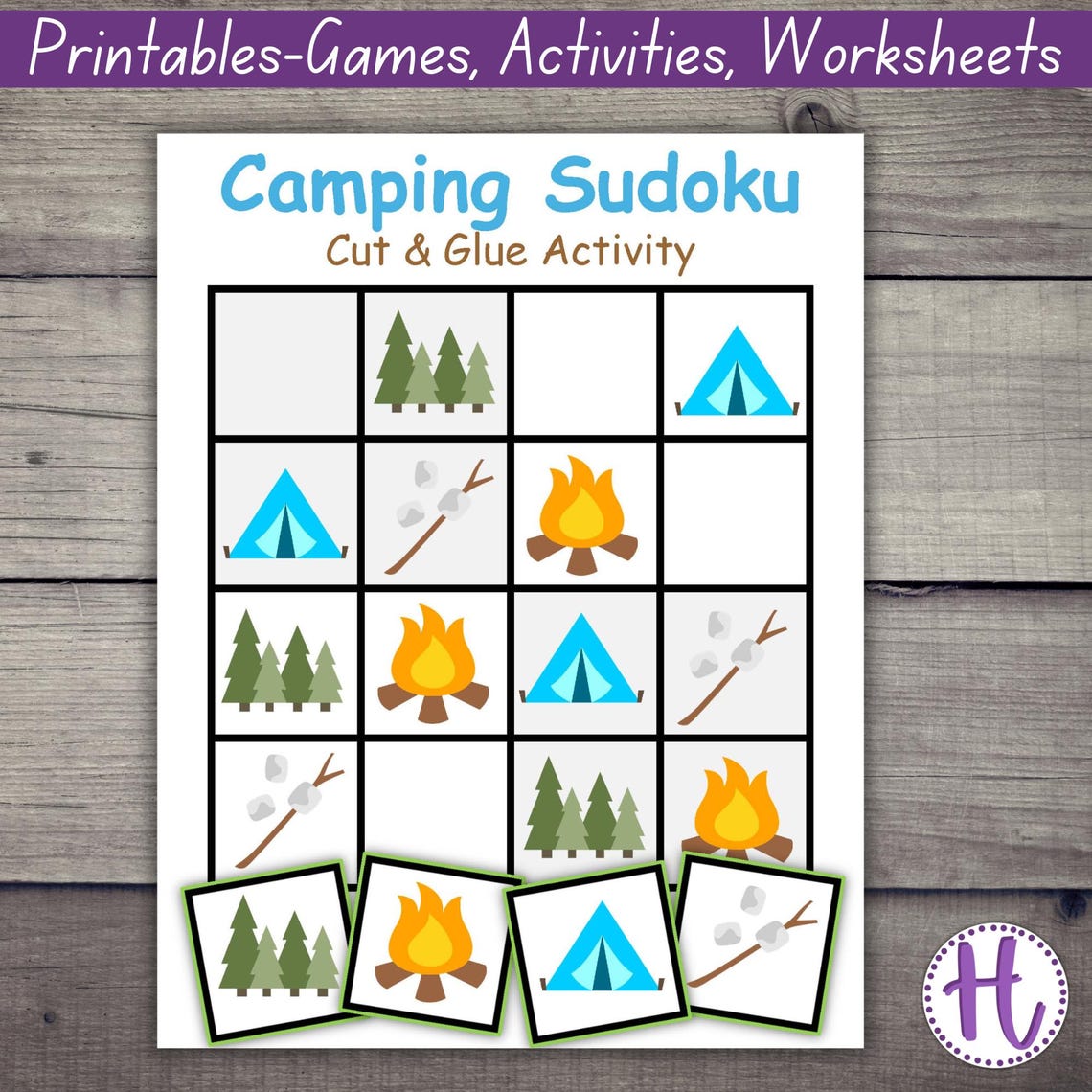 Camping Picture Sudoku Game: Printable Puzzles for Kids (PDF) - Etsy