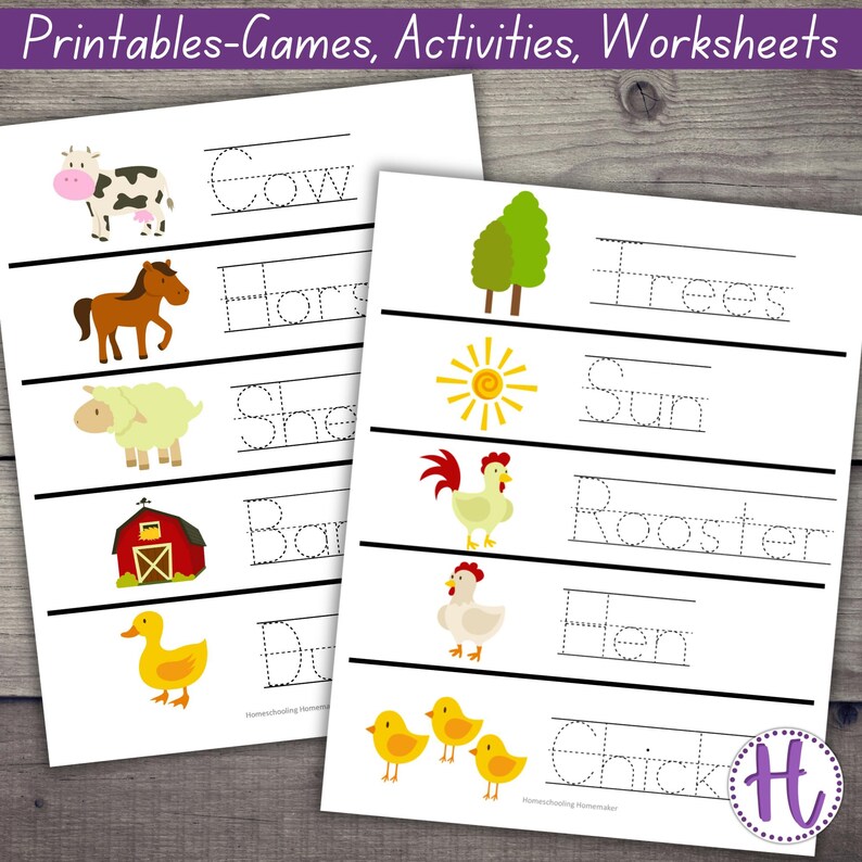 Farm Word Tracing Worksheets for Preschool, Kindergarten Handwriting ...