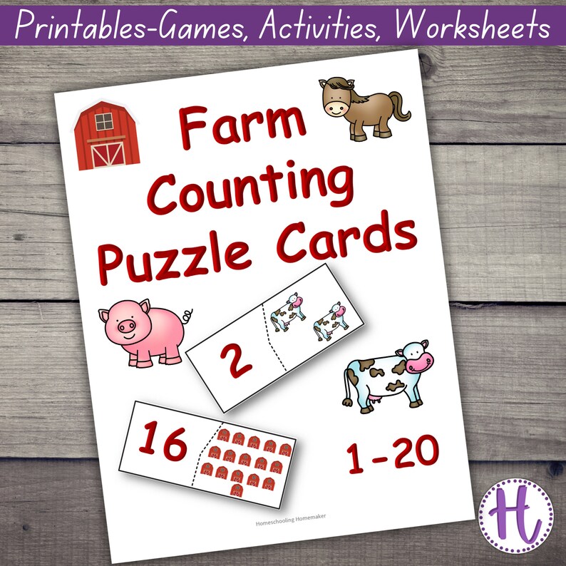 Farm Counting Card Matching Game for Preschool and Kindergarten, Farm ...