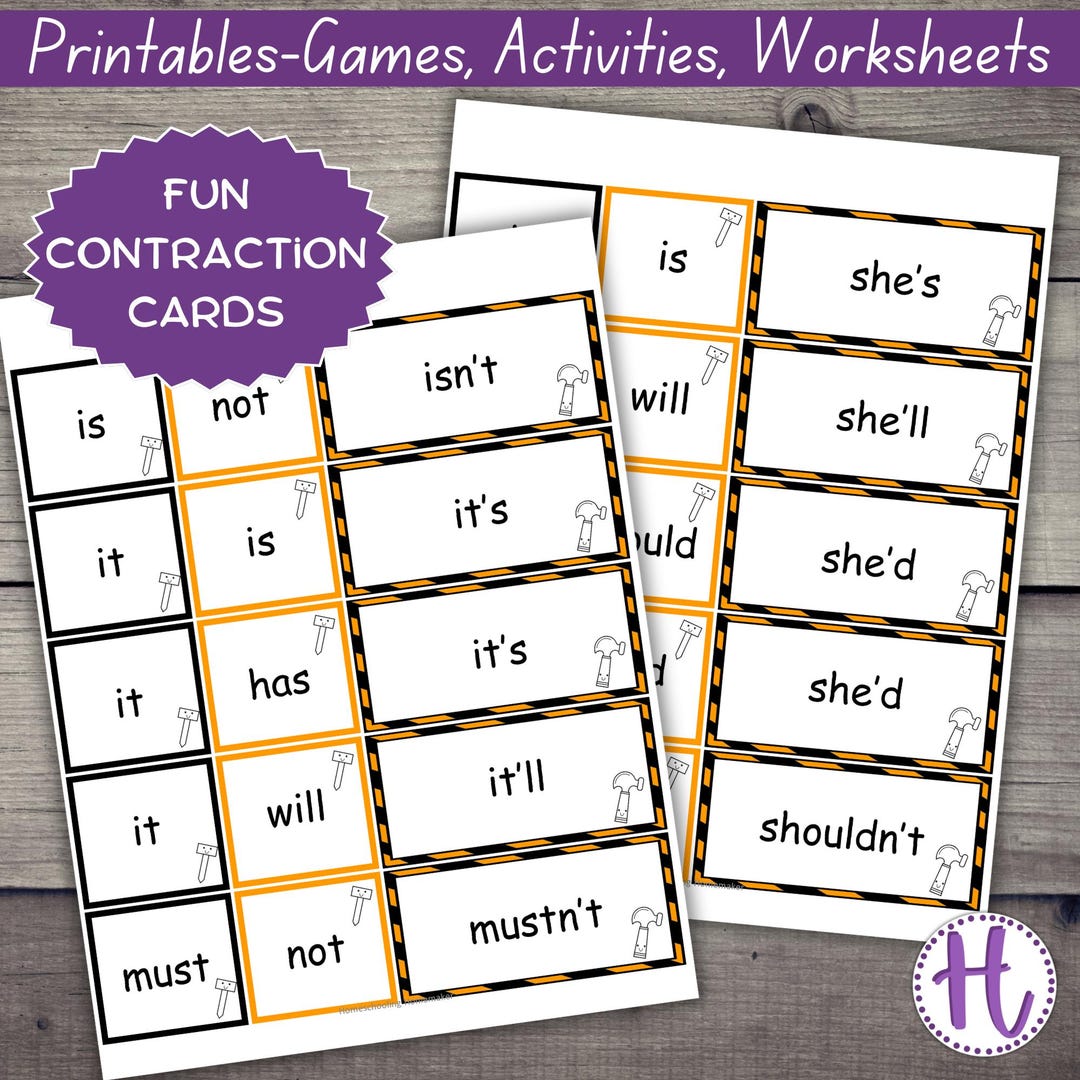 Construction Contraction Matching Game: Grammar Learning Cards (PDF ...