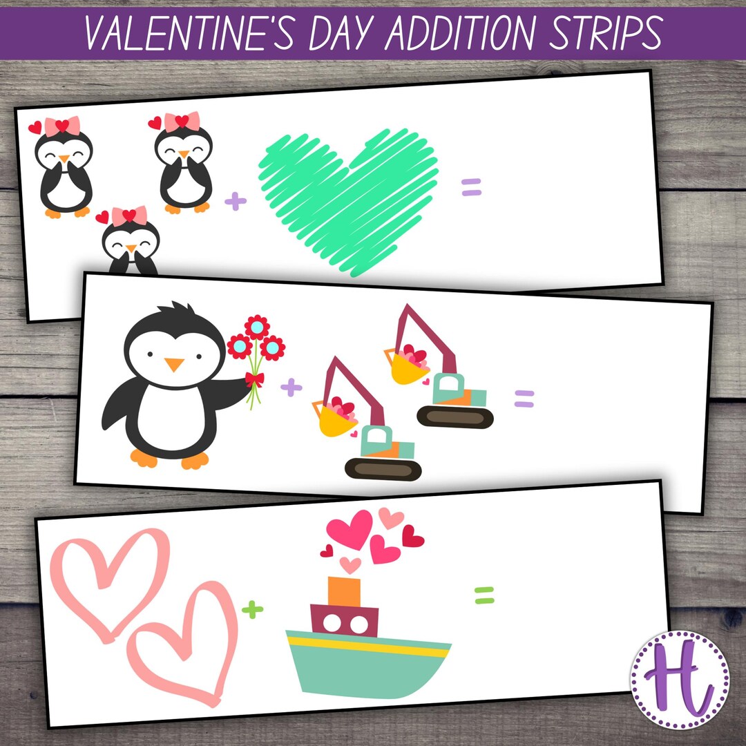 Valentine 1–5 Addition Strips for Preschool, Simple Math Learning ...