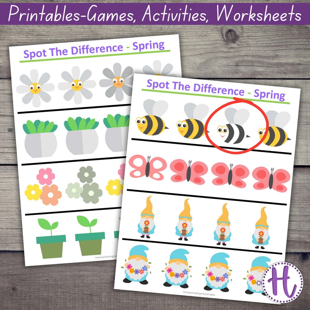 Spring Spot the Difference Worksheets for Kids, Fun Preschool Printable ...