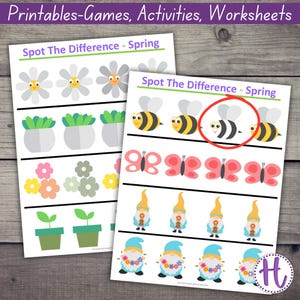 Spring Spot the Difference Worksheet: Preschool Printable (PDF) - Etsy