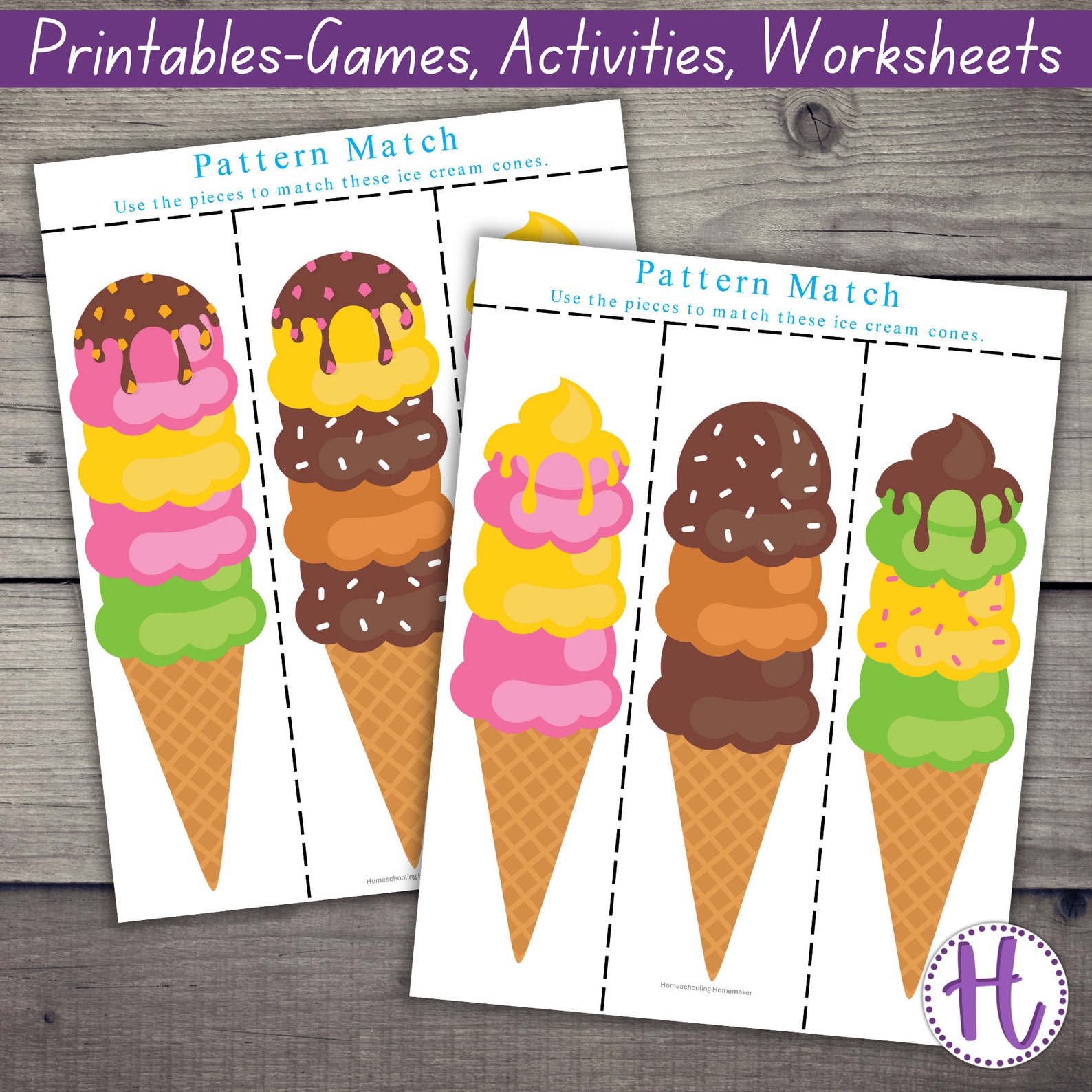Ice Cream Pattern Match Activity, Pattern Builder Activity, Preschool ...