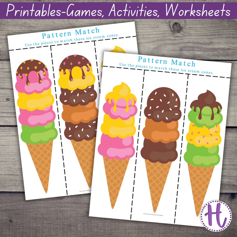 Ice Cream Pattern Match Activity, Pattern Builder Activity, Preschool ...