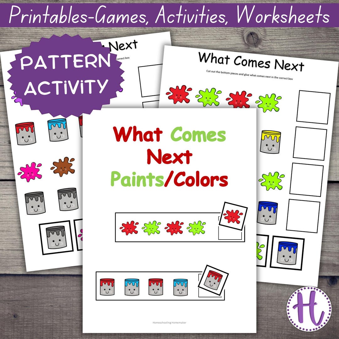 What Comes Next Worksheets for Kids, Paint Colors for Preschool and ...
