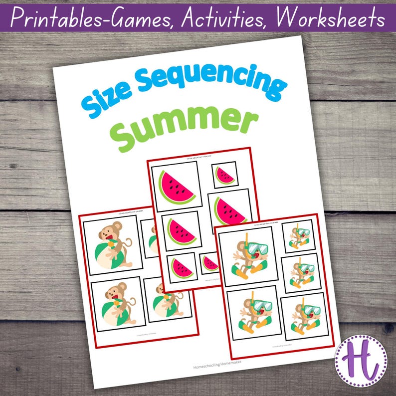 Summer Size Sequencing Cards for Preschoolers, Printable Summer ...