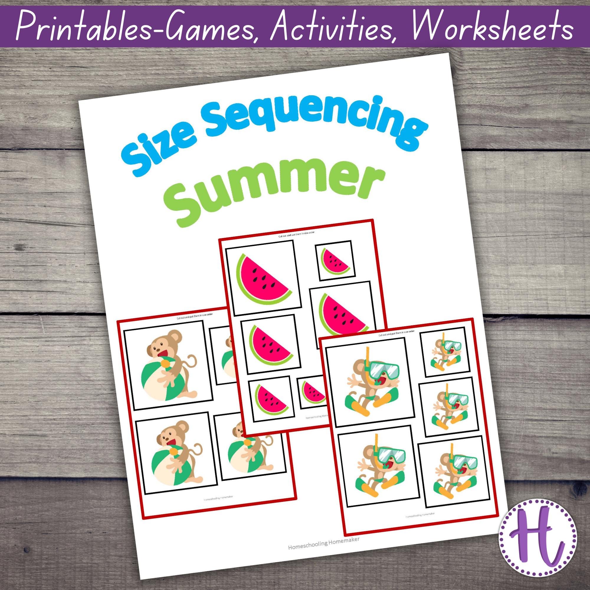 Summer Size Sequencing Cards for Preschoolers, Printable Summer ...