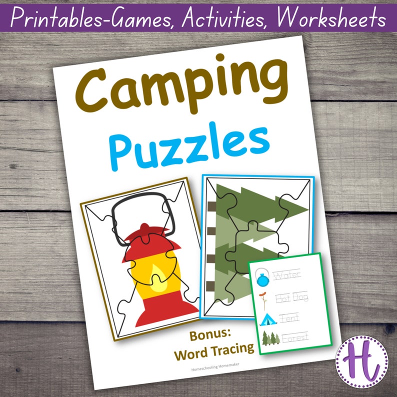 Printable Camping Puzzles With Camp Word Tracing, Camp Copywork, Cut ...