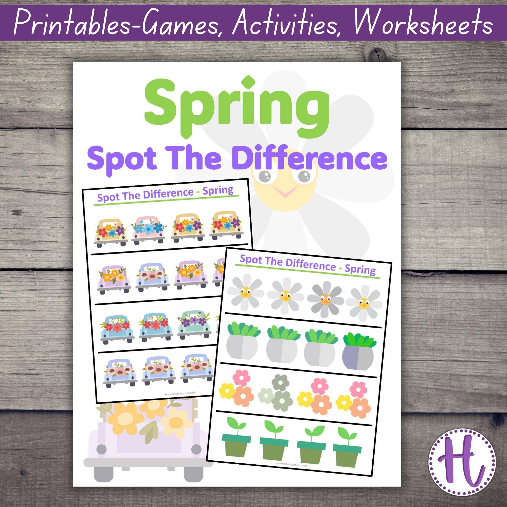 Spring Spot the Difference Worksheets for Kids, Fun Preschool Printable ...