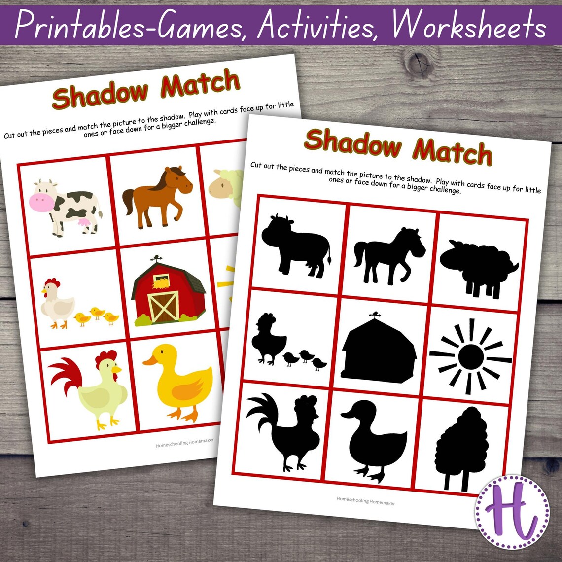Farm Shadow Matching Cards for Toddlers, Preschool Activity, Printable ...