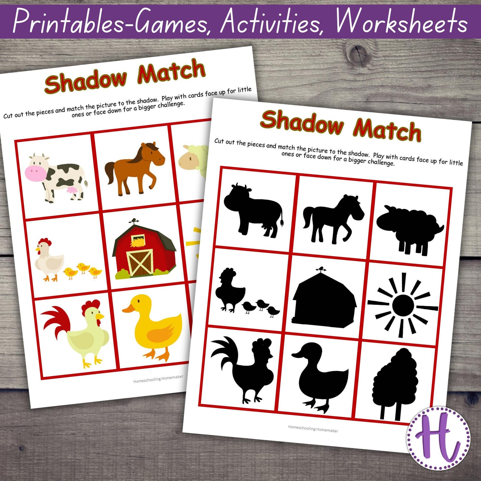 Farm Shadow Matching Cards for Toddlers, Preschool Activity, Printable ...