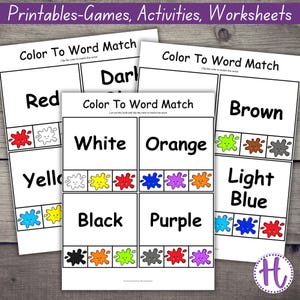 Color to Word Matching Clip Cards Preschool, Kindergarten, Elementary ...