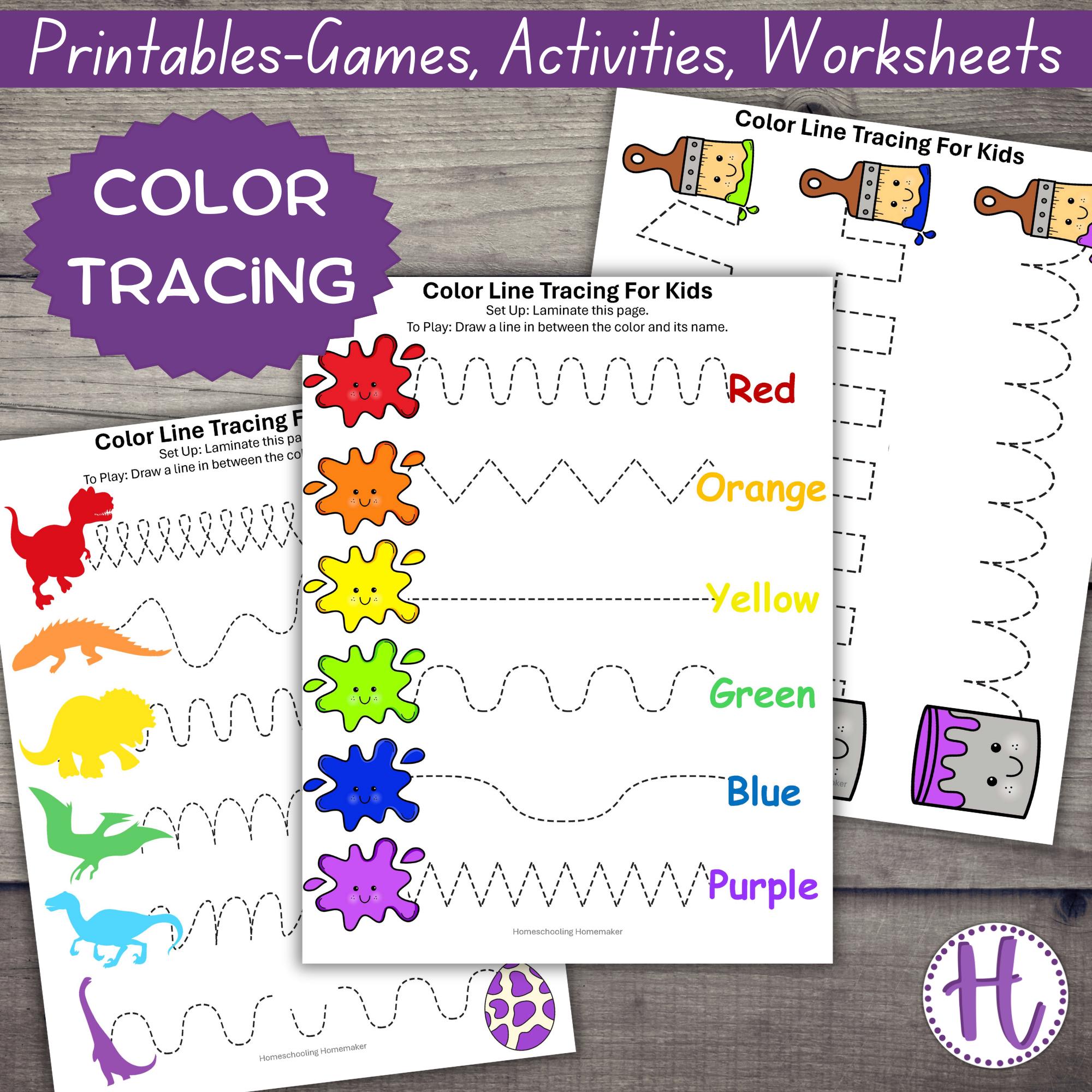 Colorful Line Tracing Worksheets, Cutting Practice Worksheets, Line ...