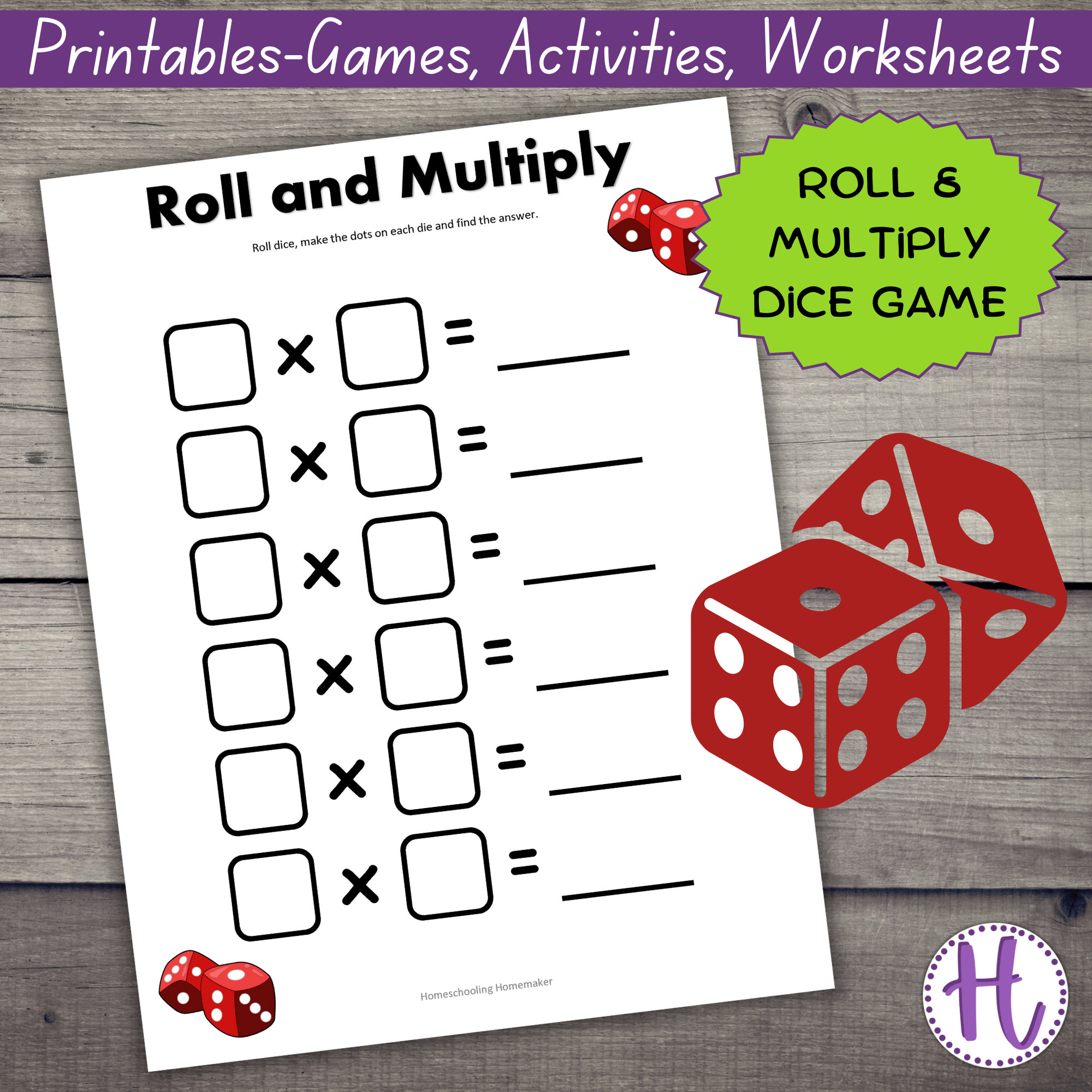 Roll and Multiply Math Practice Worksheet for Kids, Kindergarten ...