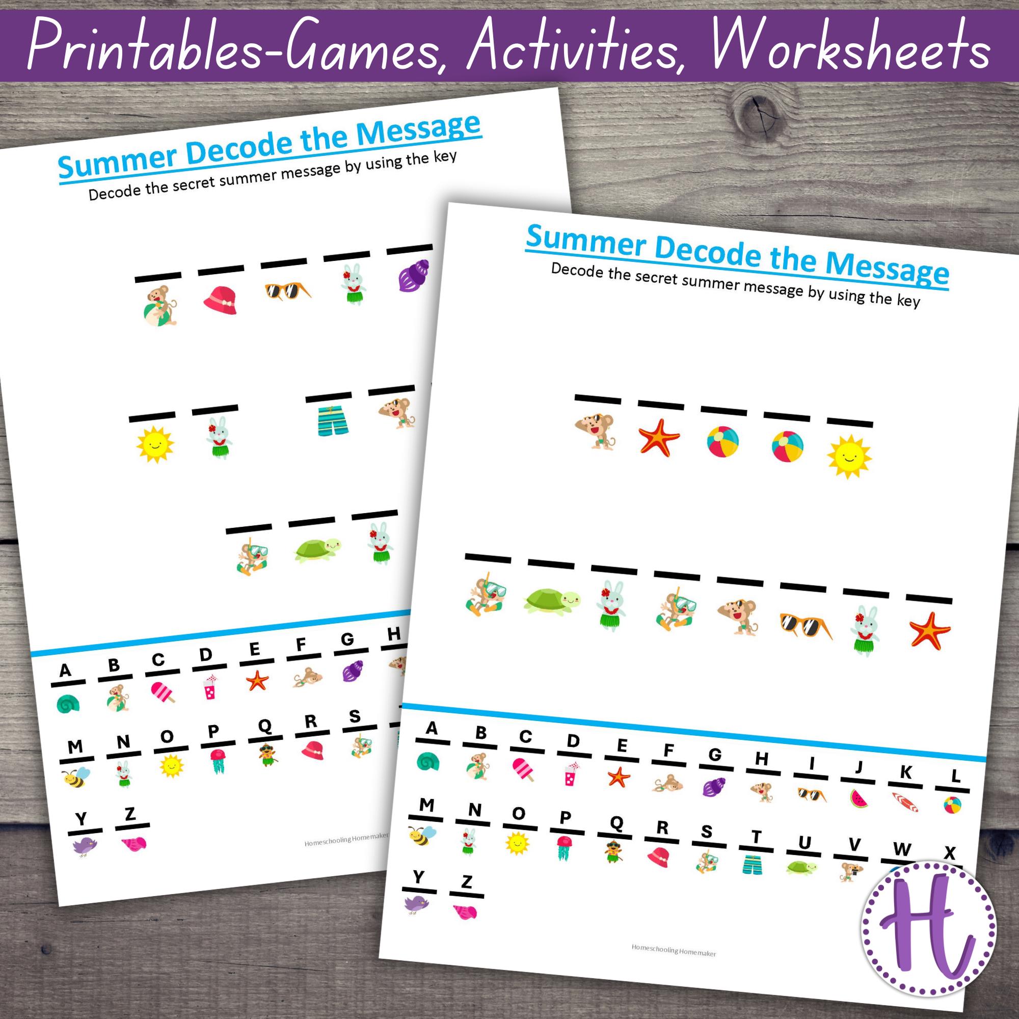 Summer Secret Message Worksheets: Kids Decoding Activity (PDF) - Etsy