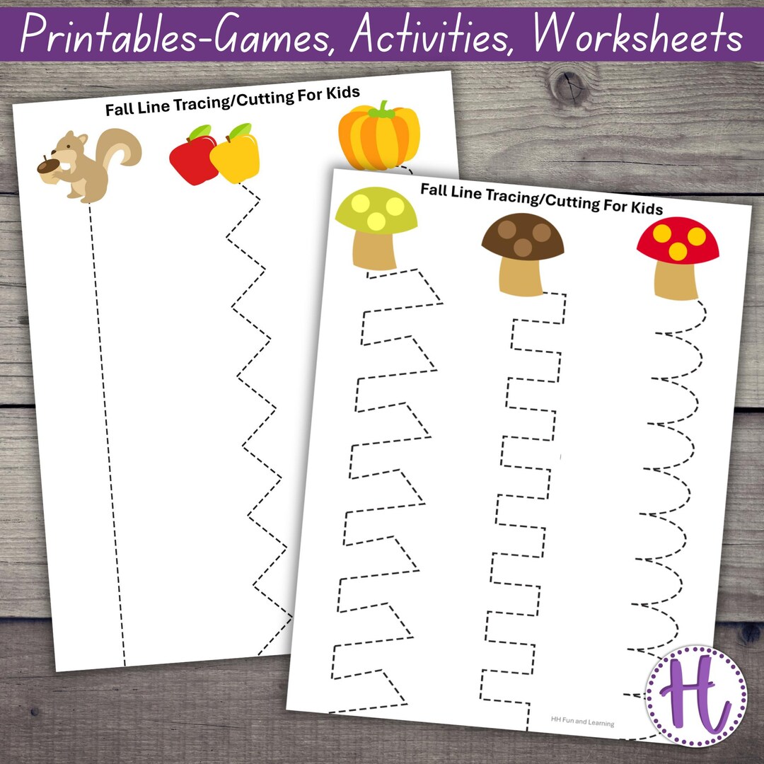 Fall Line Tracing and Cutting Worksheets for Preschool, Simple ...
