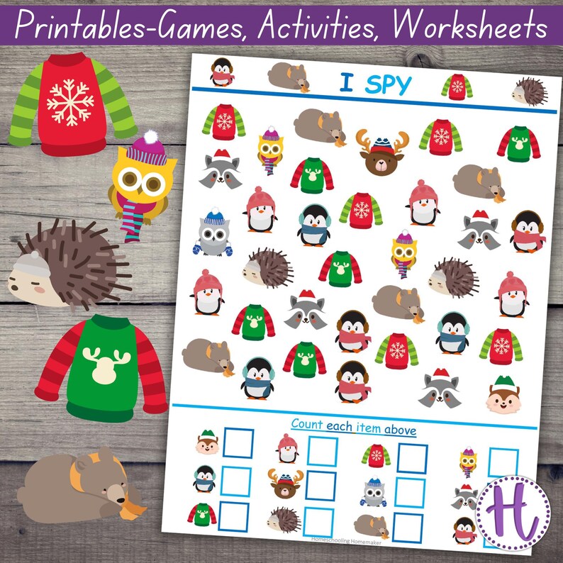 Winter I Spy Worksheets With Graphing, Preschool Counting Activity ...