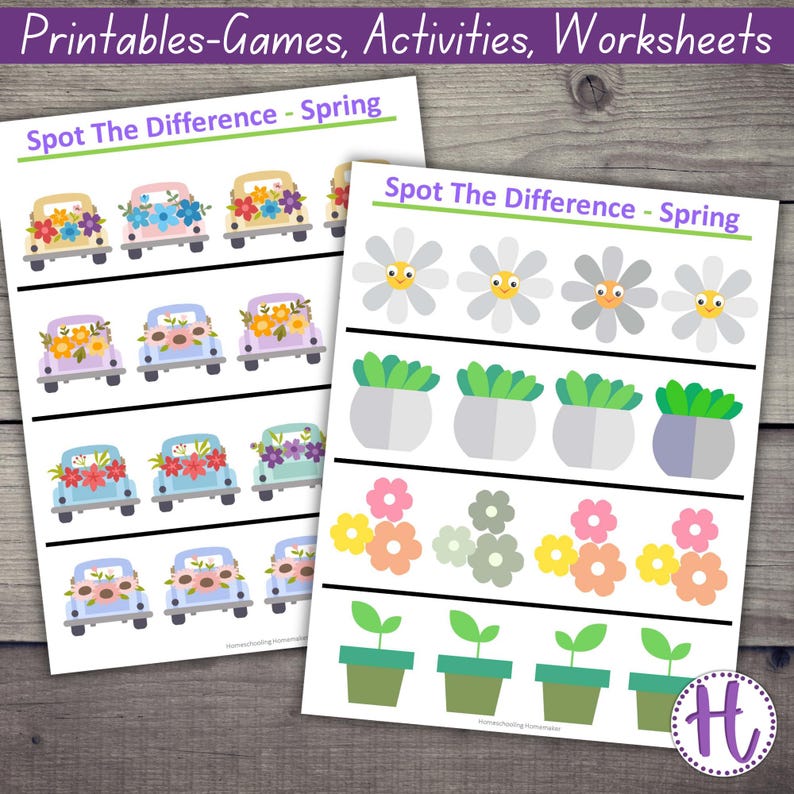 Spring Spot the Difference Worksheet: Preschool Printable (PDF) - Etsy