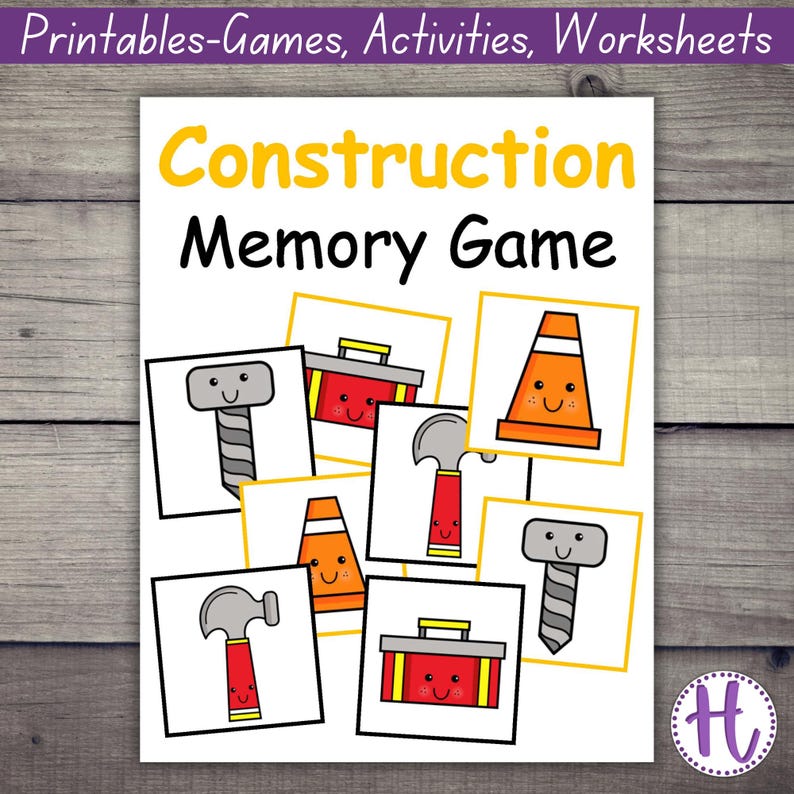 Construction Tools Memory Game: Kids Matching Activity (PDF Download ...