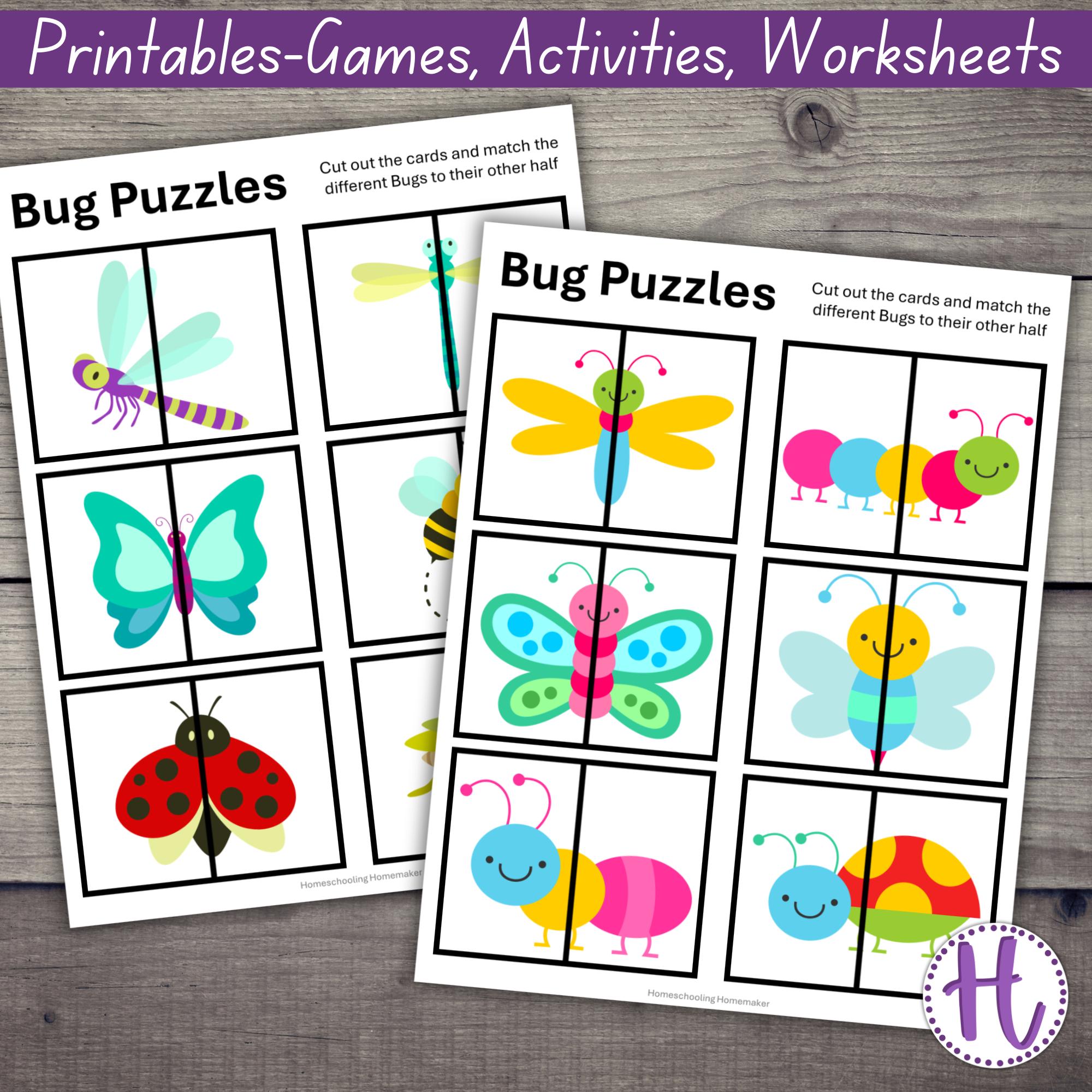 Bug Matching Puzzles: Printable Game for Toddlers (PDF) - Etsy