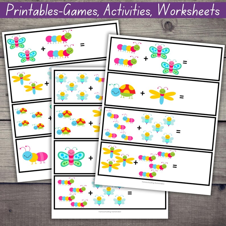 Bug Addition Worksheet Number 1 to 10, Preschool Math, Kindergarten ...
