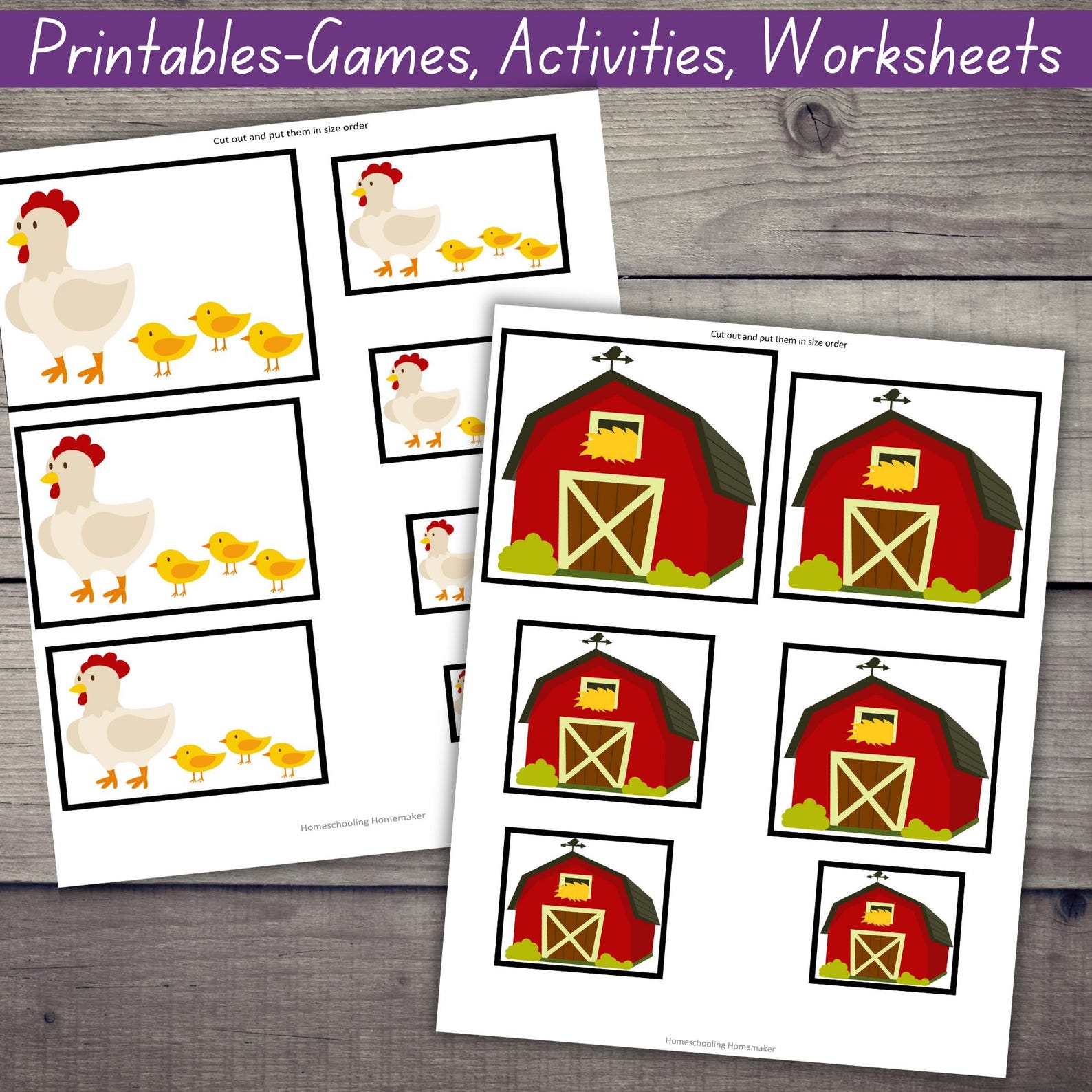 Farm Size Sequencing Cards for Toddlers, Preschool Ordering Activity ...