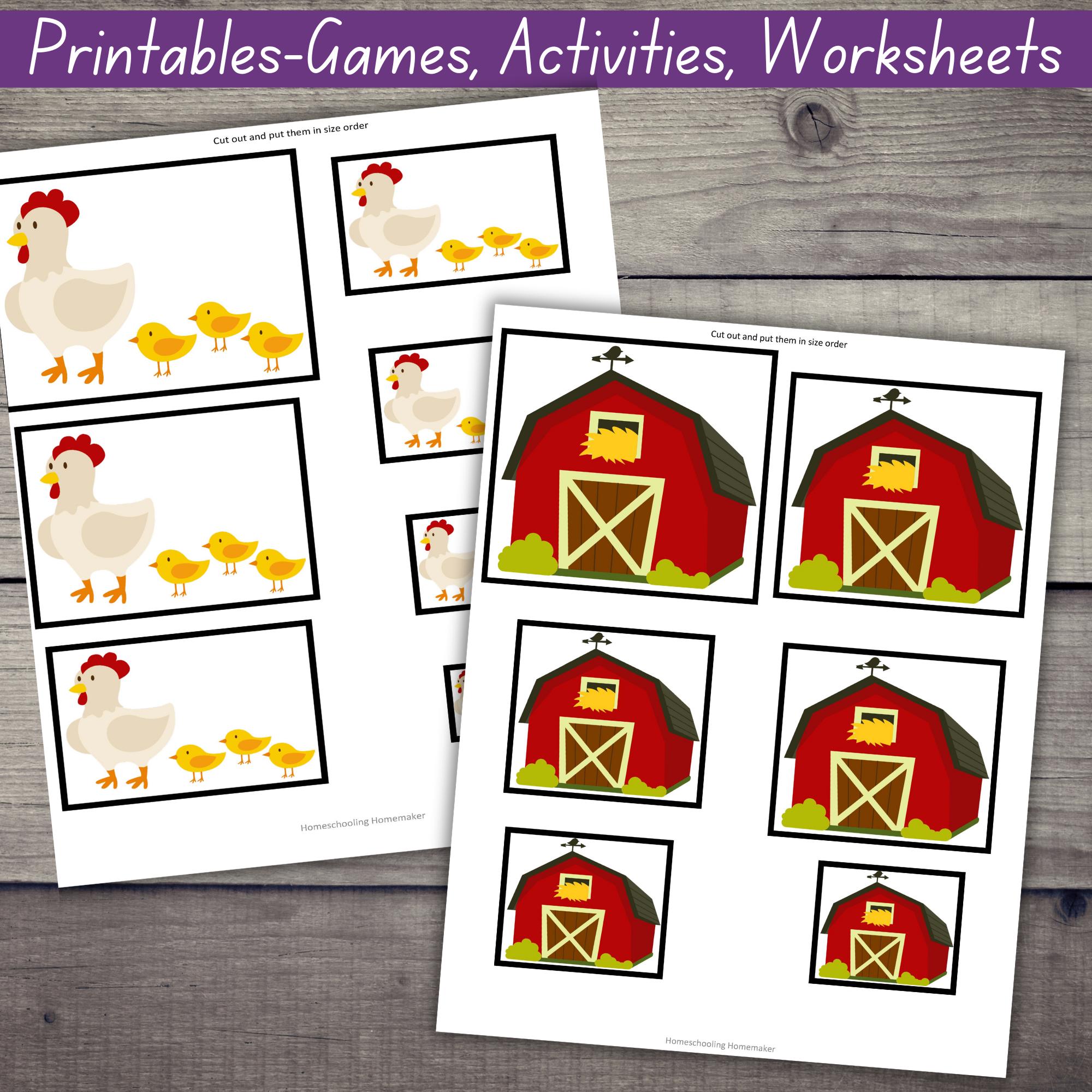 Farm Size Sequencing Cards for Toddlers, Preschool Ordering Activity ...