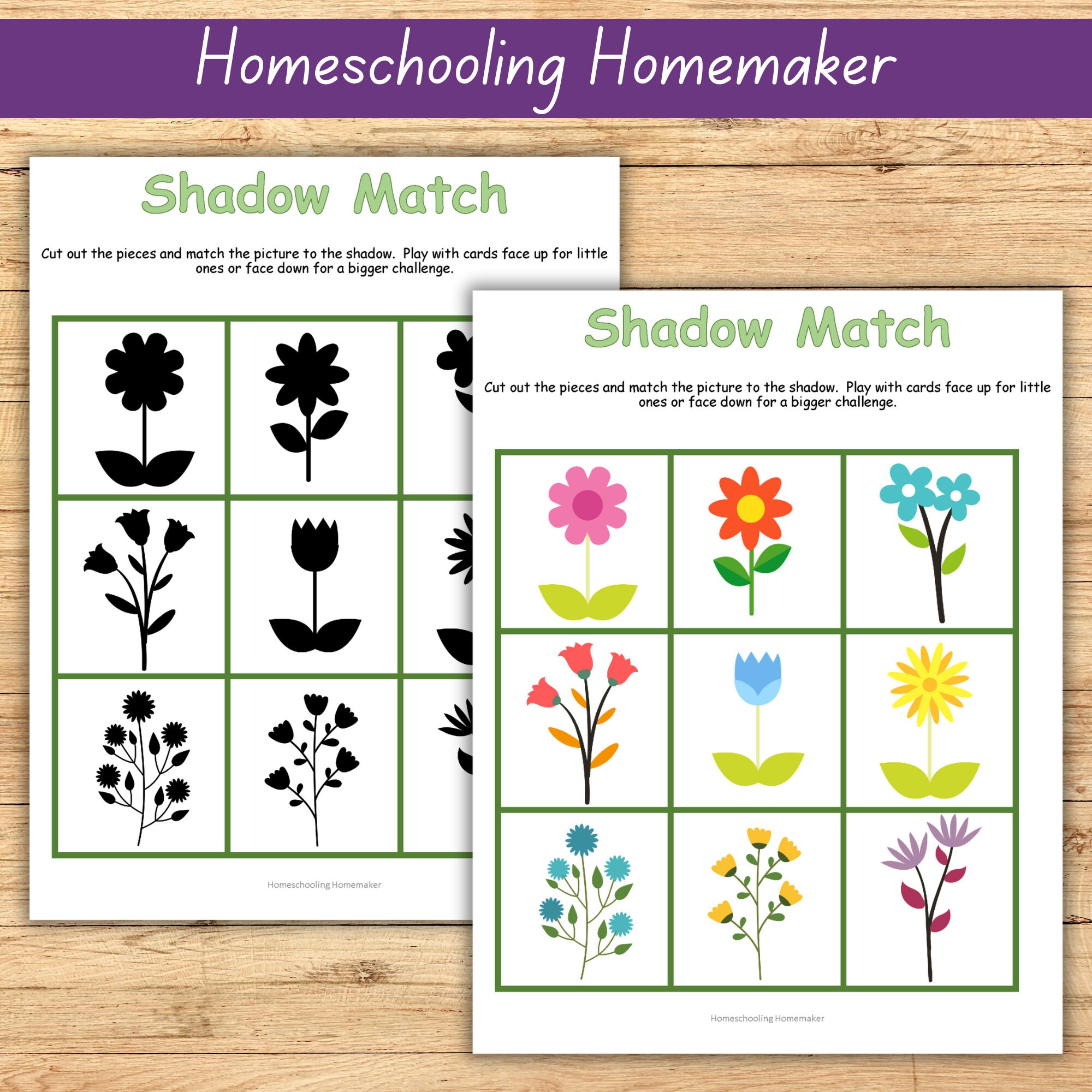 Shadow Matching Cards Flowers, Printable PDF, Preschool, Toddler ...