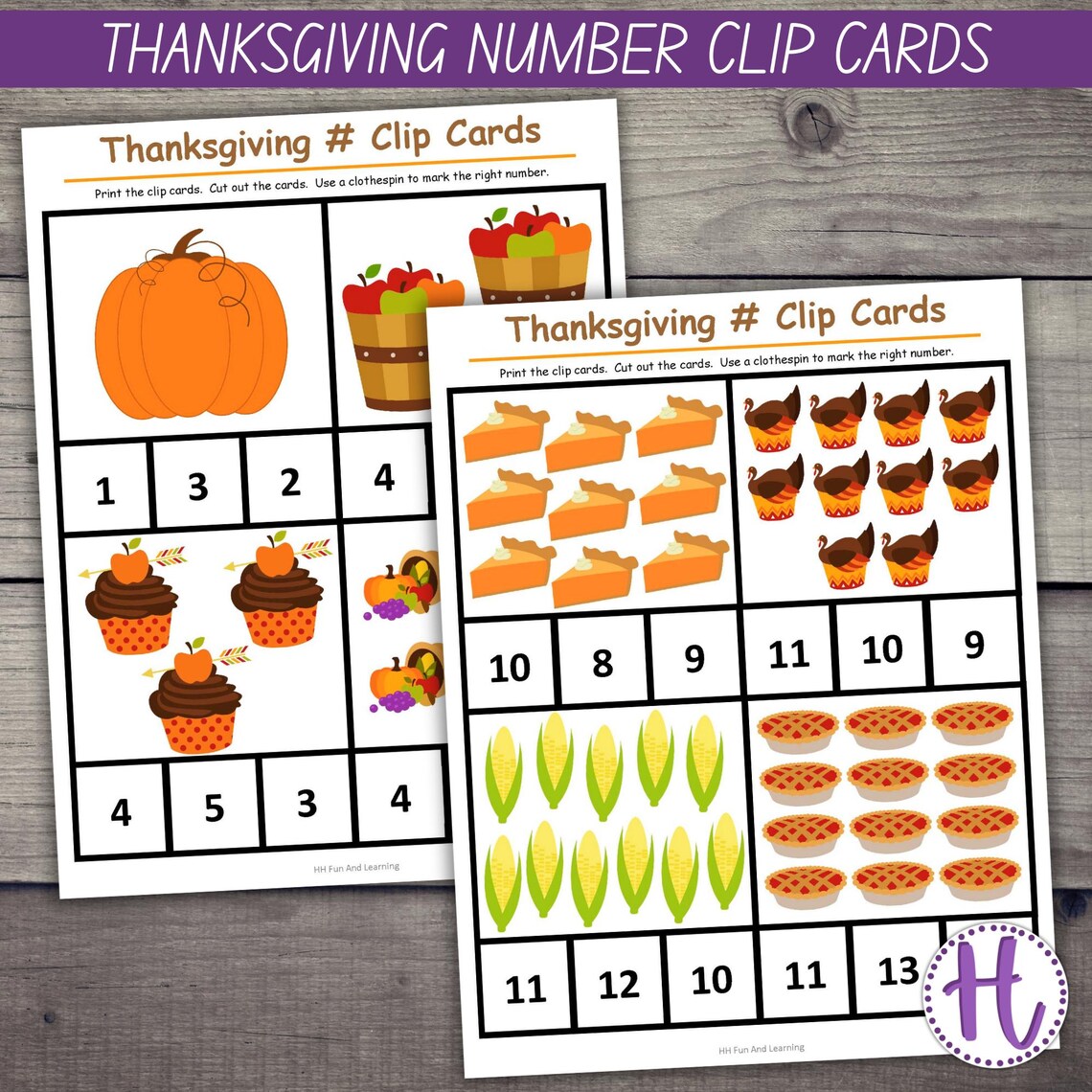 Thanksgiving Number Clip Cards: Fall Counting Activity (PDF) - Etsy