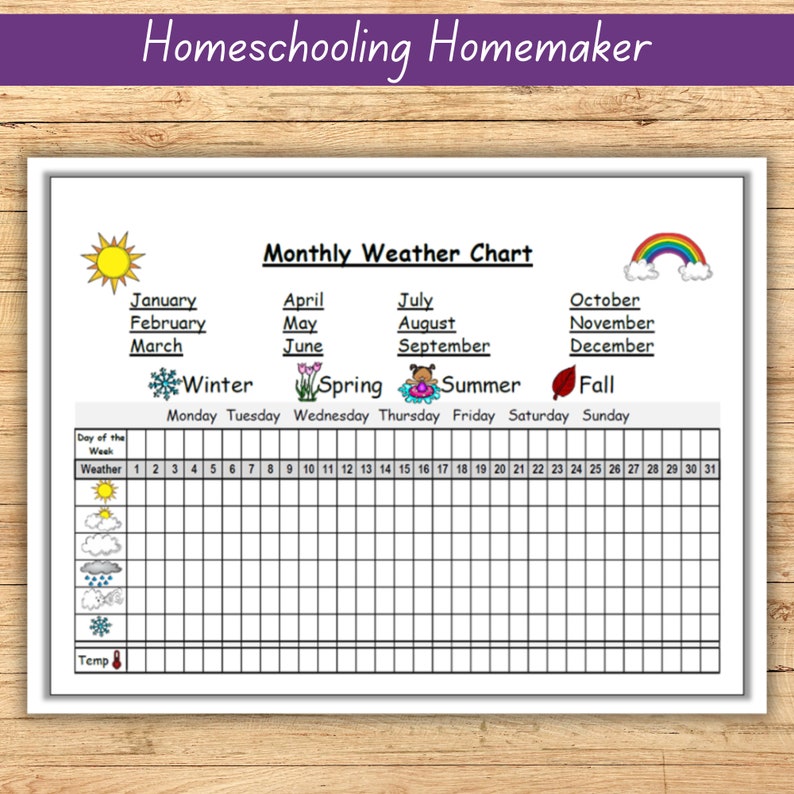 Weather Tracking Chart for Kids, Elementary Class Worksheet, Weather ...