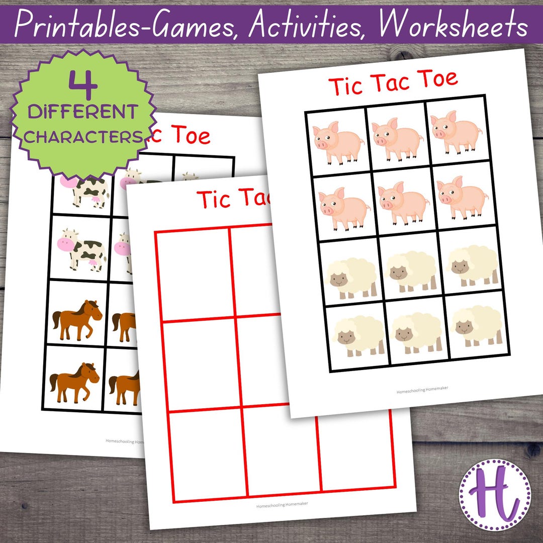 Farm Animals Tic Tac Toe Game: Printable Kids Learning Activity (PDF ...
