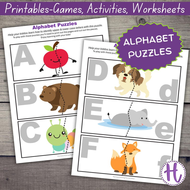 Picture Capital to Lowercase Letter Match Puzzles, Alphabet Matching ...