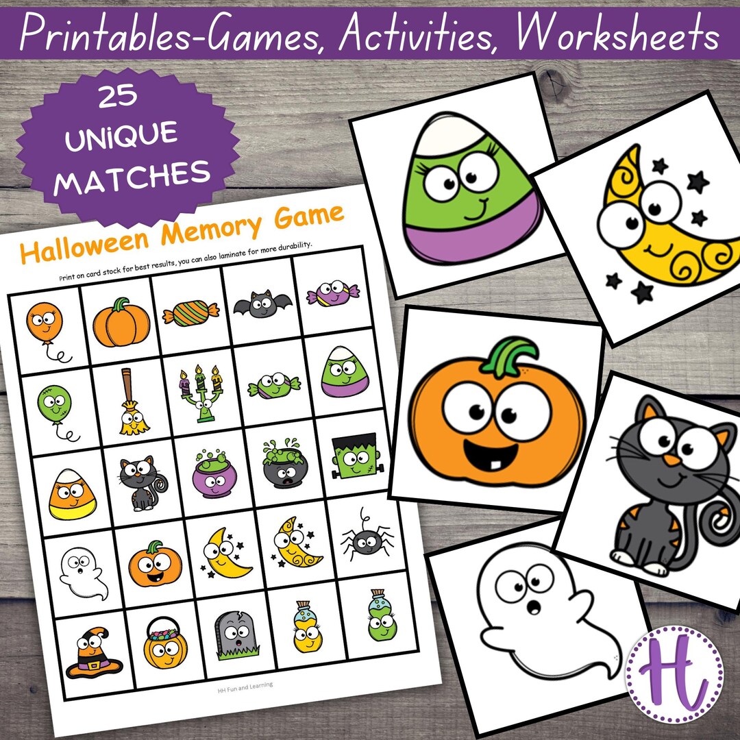 Halloween Memory Game for Kids, Halloween Party Game, School Matching ...