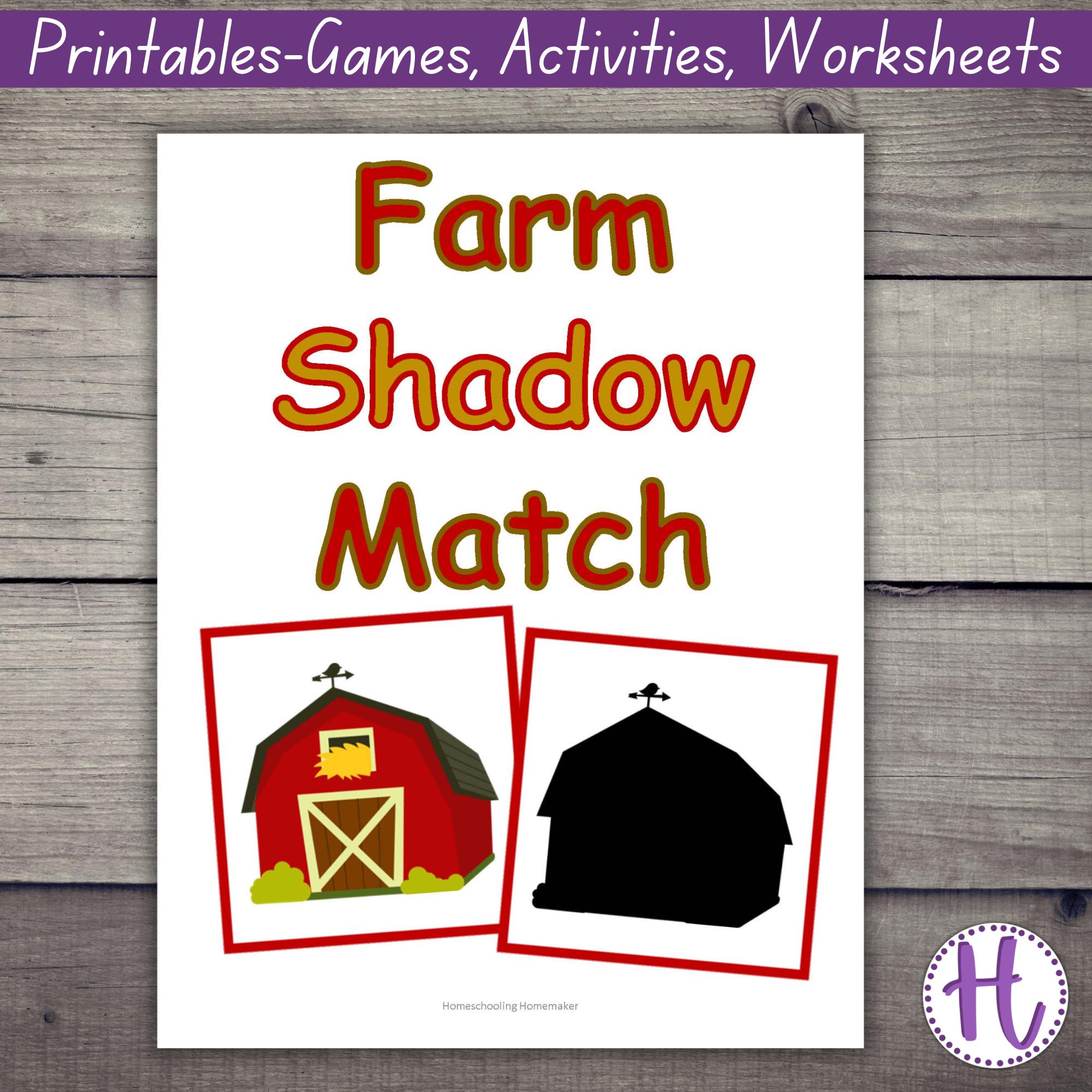Farm Shadow Matching Cards for Toddlers, Preschool Activity, Printable ...