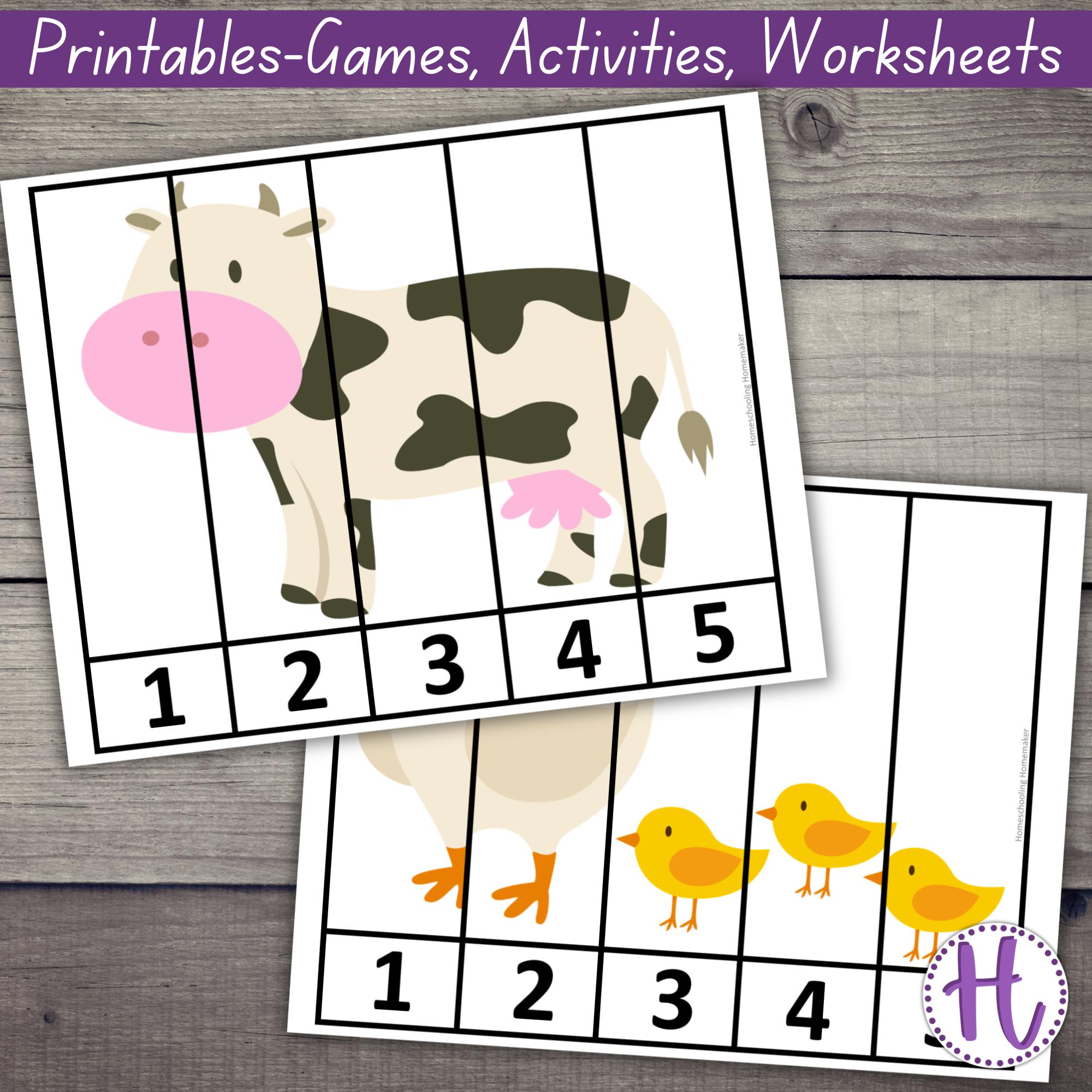 Farm Puzzles With Numbers 1-5 for Preschool, Counting Activity, Simple ...
