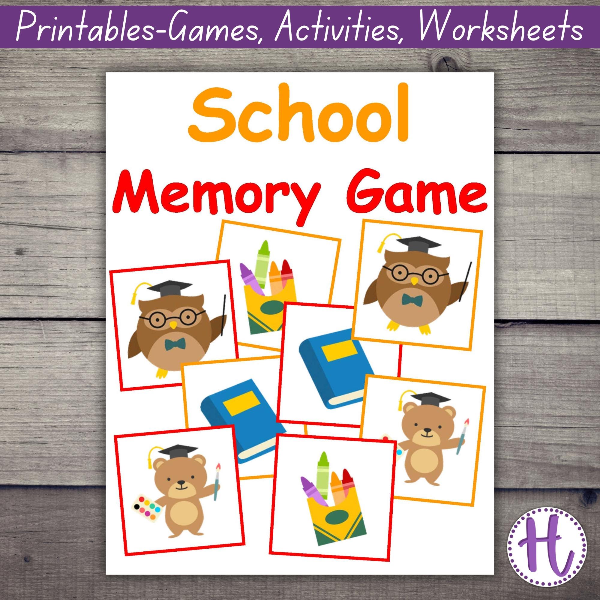 School Memory Game for Kids, Kindergarten Matching Card Game, Simple ...