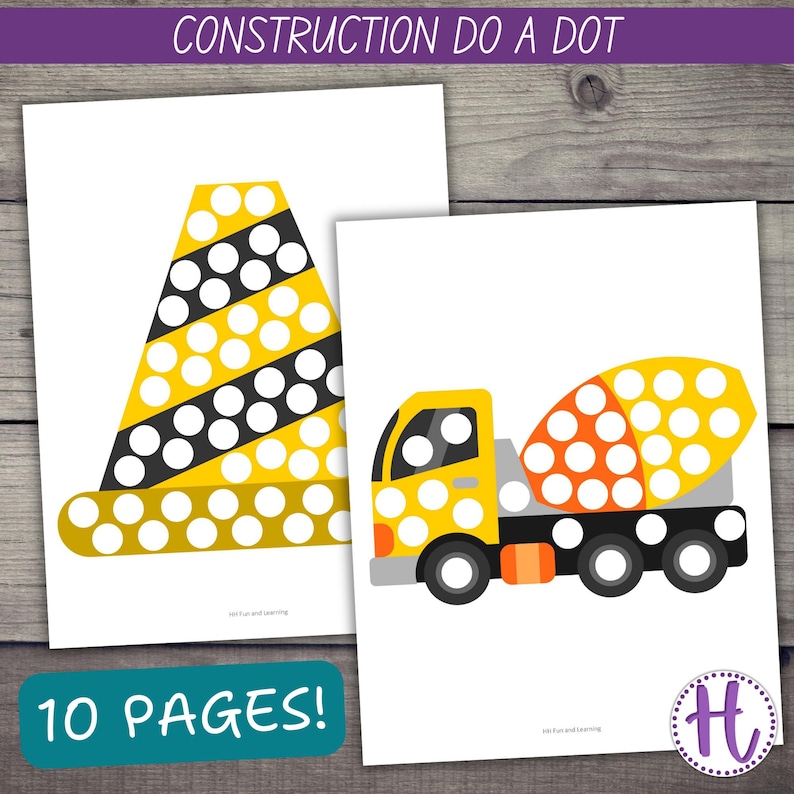 Construction Do-a-dot Coloring Pages: Truck & Tools (PDF Printable) - Etsy