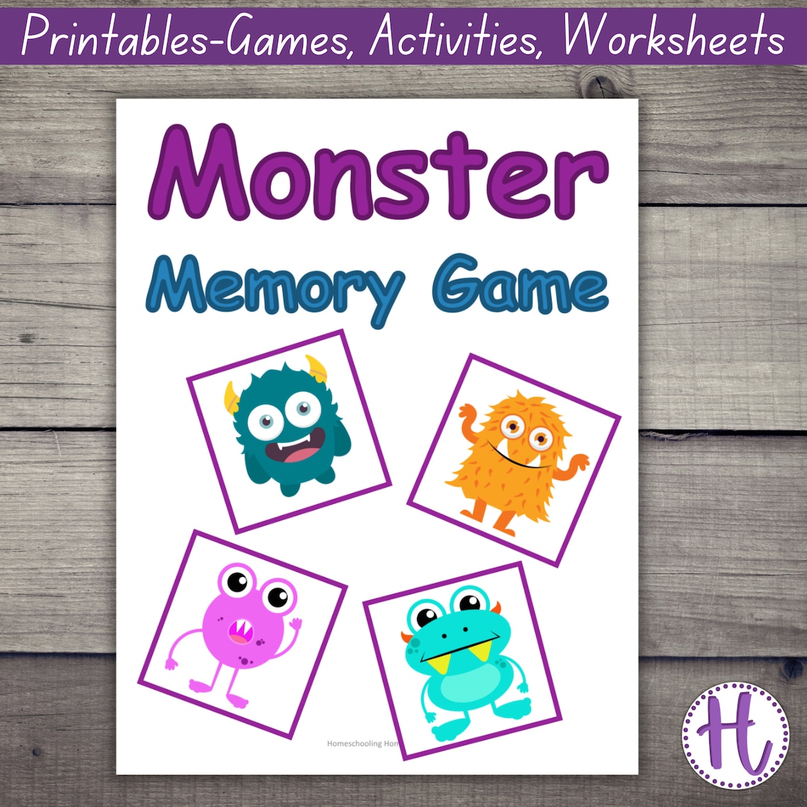 Monster Memory Game for Kids, Preschool Activity, Monster Game ...