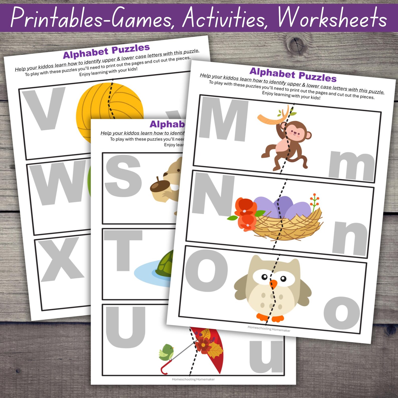 Picture Capital to Lowercase Letter Match Puzzles, Alphabet Matching ...