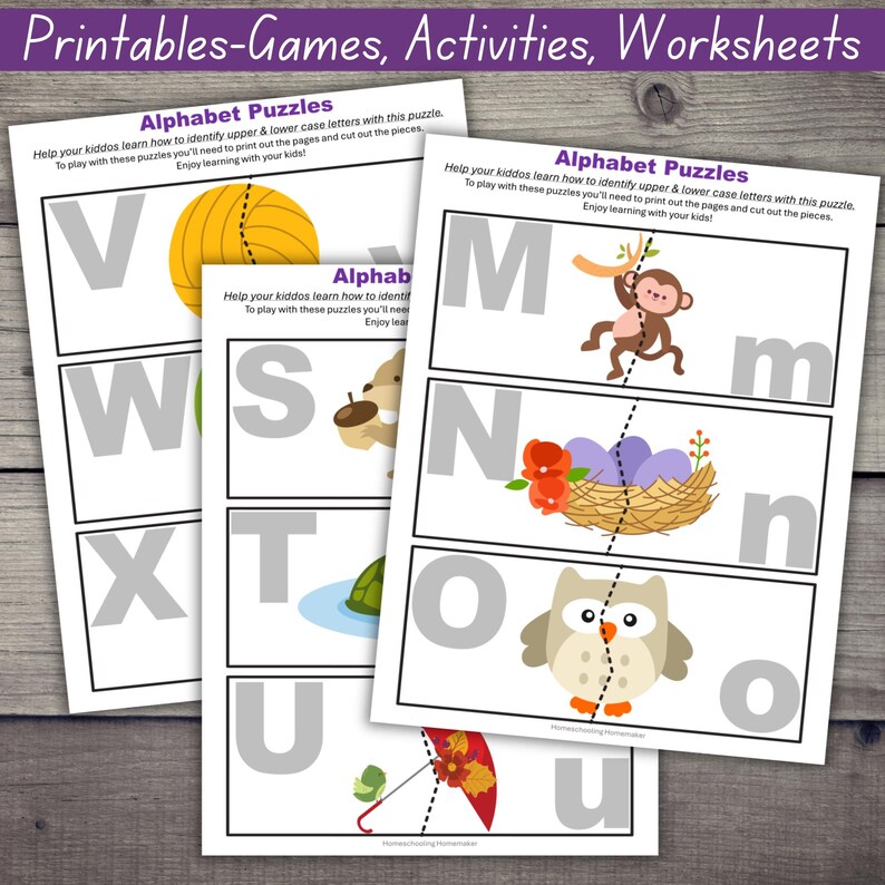 Picture Capital to Lowercase Letter Match Puzzles, Alphabet Matching ...