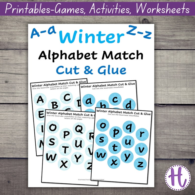 Winter Alphabet Letter Match, Cut and Glue Activity for Preschool, ABC ...