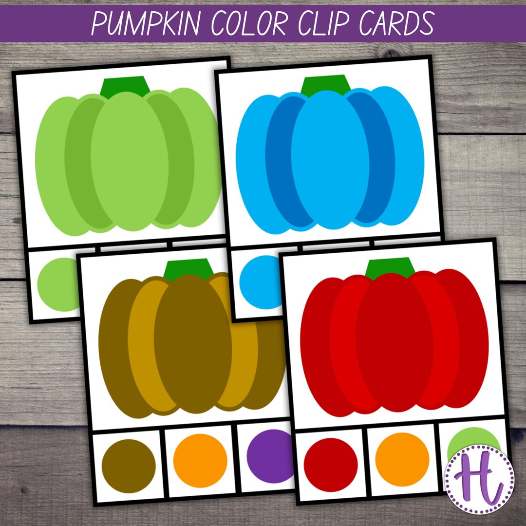 Pumpkin Color Clip Cards for Kids, Fun Fall Pumpkin Color Matching ...